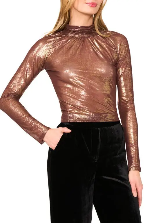 Ted Baker London Metallic Ruched Turtleneck Top - Potting Soil