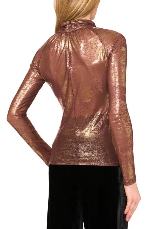 Ted Baker London Metallic Ruched Turtleneck Top - Potting Soil