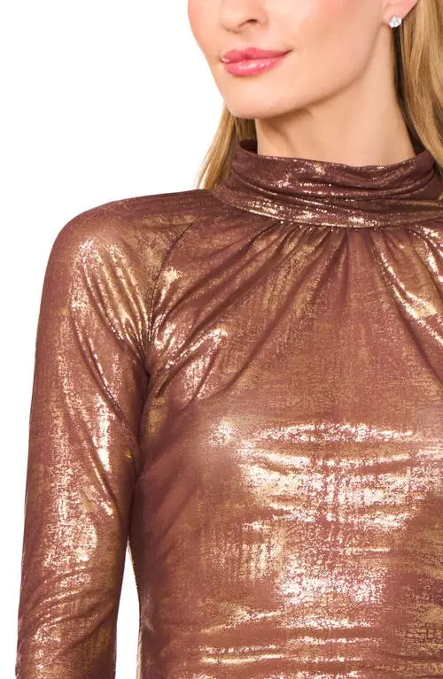 Ted Baker London Metallic Ruched Turtleneck Top - Potting Soil