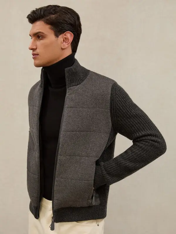 REISS Chesham Atelier Quilted Cashmere Zip Jacket