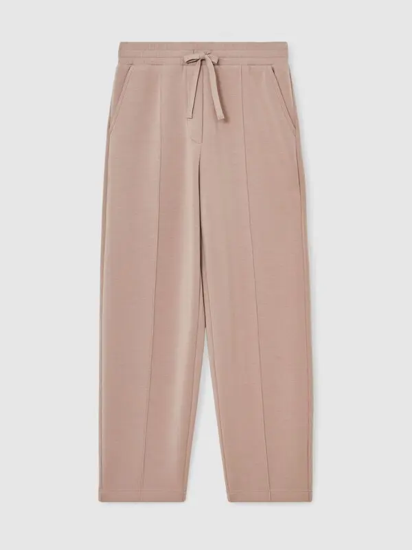 REISS Janie Premium Interlock Tapered Joggers - Taupe Neutral
