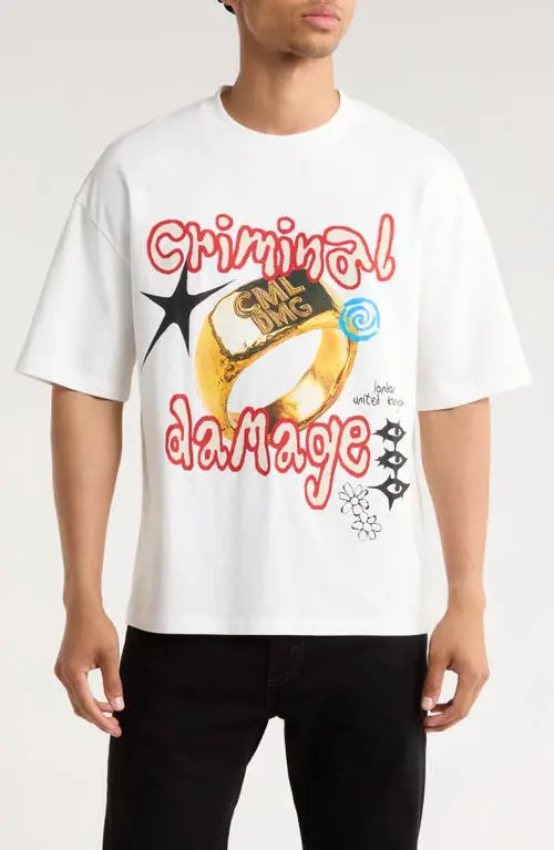 CRIMINAL DAMAGE Signet Ring Cotton Graphic T-shirt - Off White