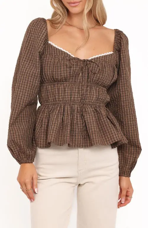 PETAL & PUP Checks Peplum Top - Dark Brown Check