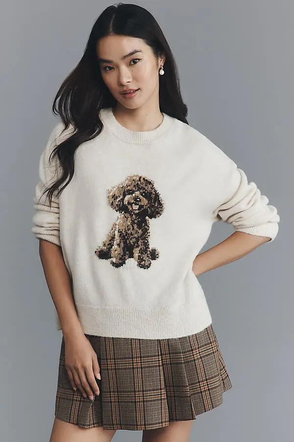 Maeve Crew Neck Pullover Sweater - Neutral Doodle