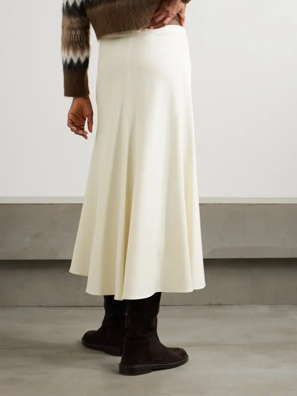 Brunello Cucinelli Gathered Wool-blend Midi Skirt - Ivory