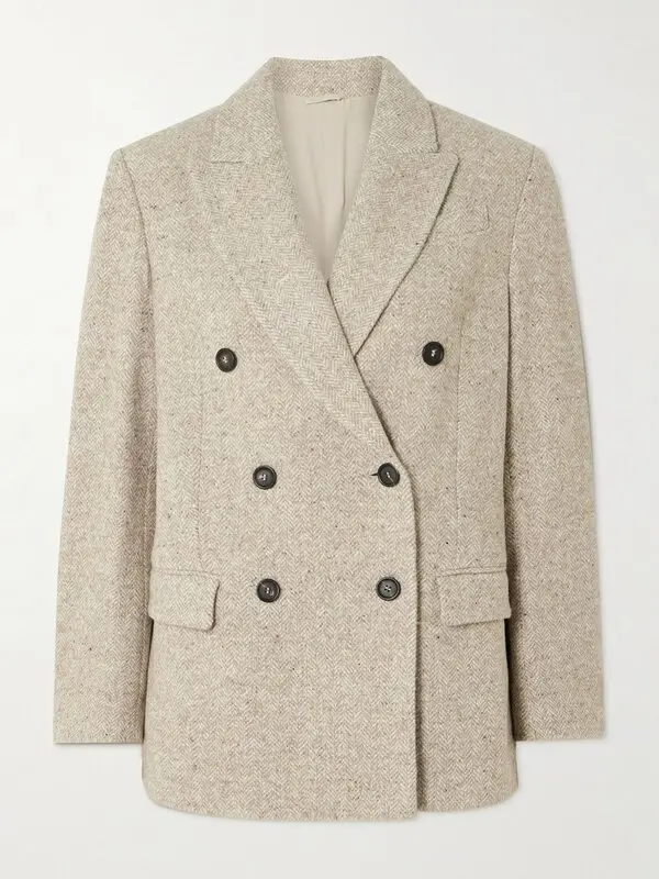 Brunello Cucinelli Double-breasted Wool And Silk-blend Tweed Blazer