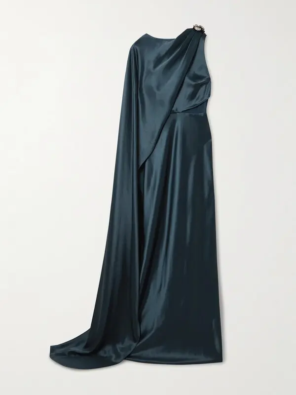 Saloni Phoenix Cape-effect Crystal-embellished Gown - Blue