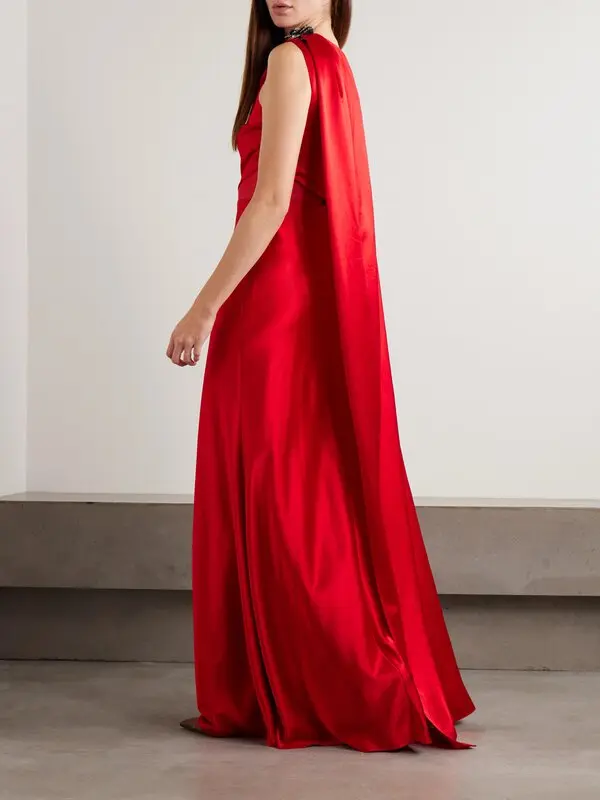 Saloni Phoenix Cape-effect Crystal-embellished Draped Gown - Red