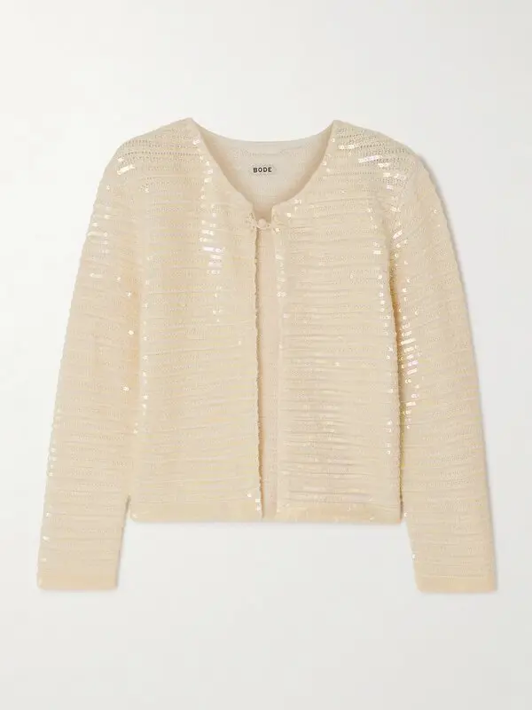 BODE Sequin-embellished Wool Cardigan - Neutrals