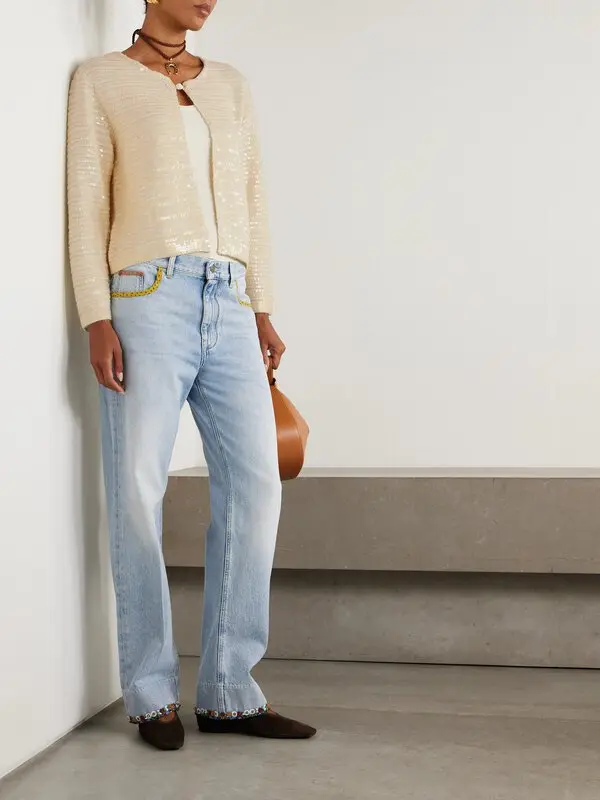 BODE Sequin-embellished Wool Cardigan - Neutrals