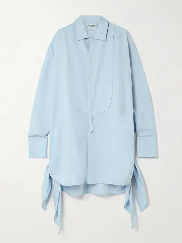 JW Anderson Tie-detailed Cotton And Silk-blend Mini Shirt Dress - Blue
