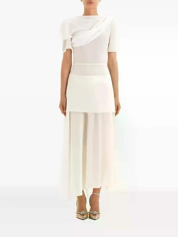 Post Meridiem Asymmetrical Draped Midi Dress - White