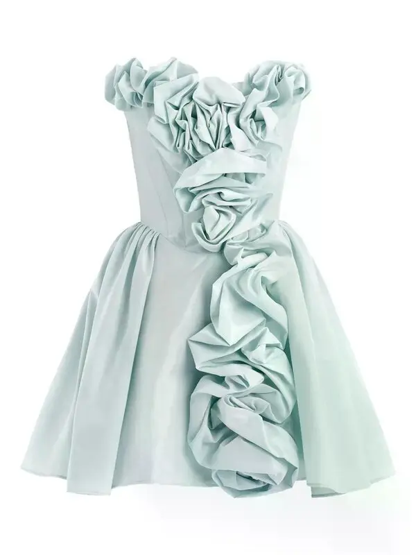 POST MERIDIEM Corset Ruffled Mini Dress - Blue