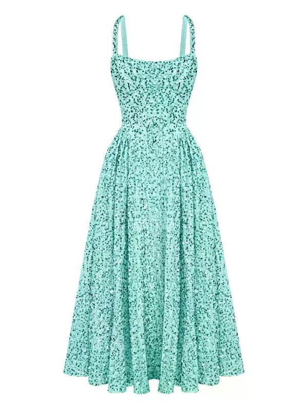 POST MERIDIEM Sequin Corset Midi Dress