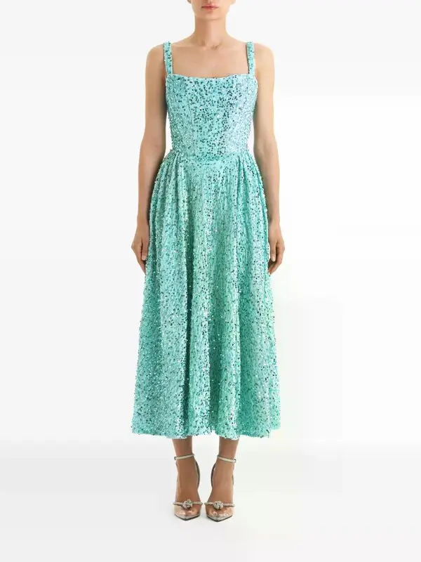 POST MERIDIEM Sequin Corset Midi Dress