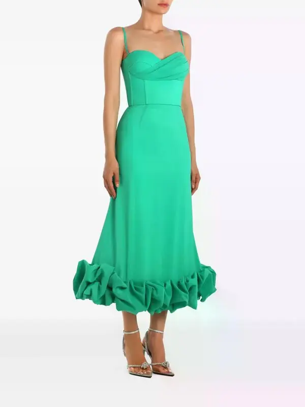 POST MERIDIEM Draped-bodice Flounced-hem Midi Dress