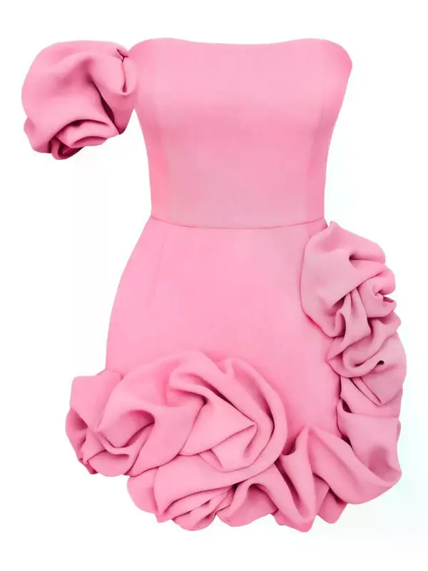 Post Meridiem One-Shoulder Ruffled Mini Dress - Pink