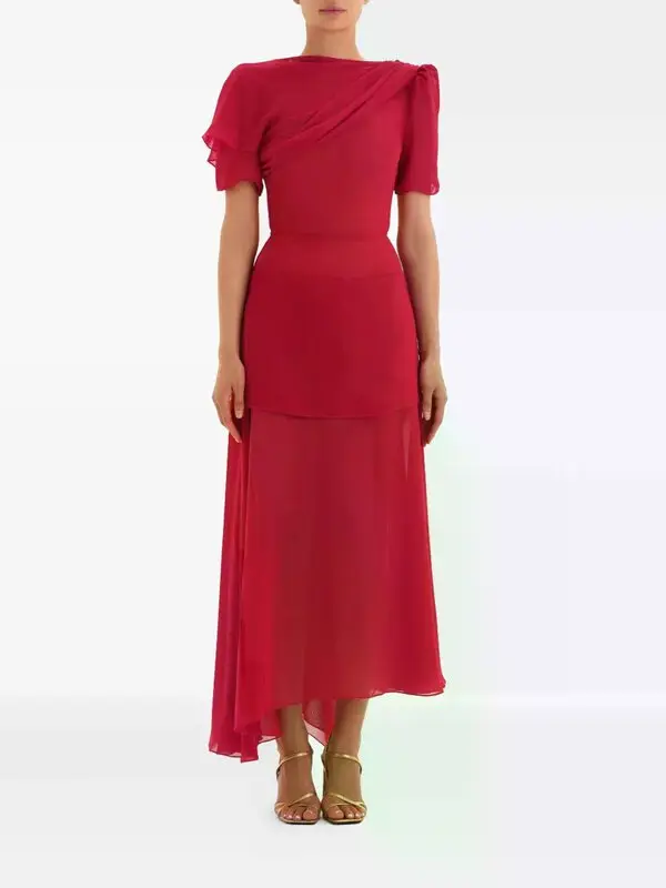 POST MERIDIEM Asymmetrical Draped Midi Dress - Red