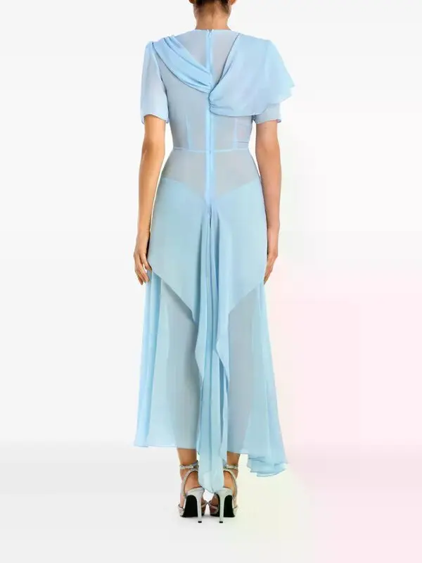 POST MERIDIEM Asymmetrical Ruffled Midi Dress - Blue
