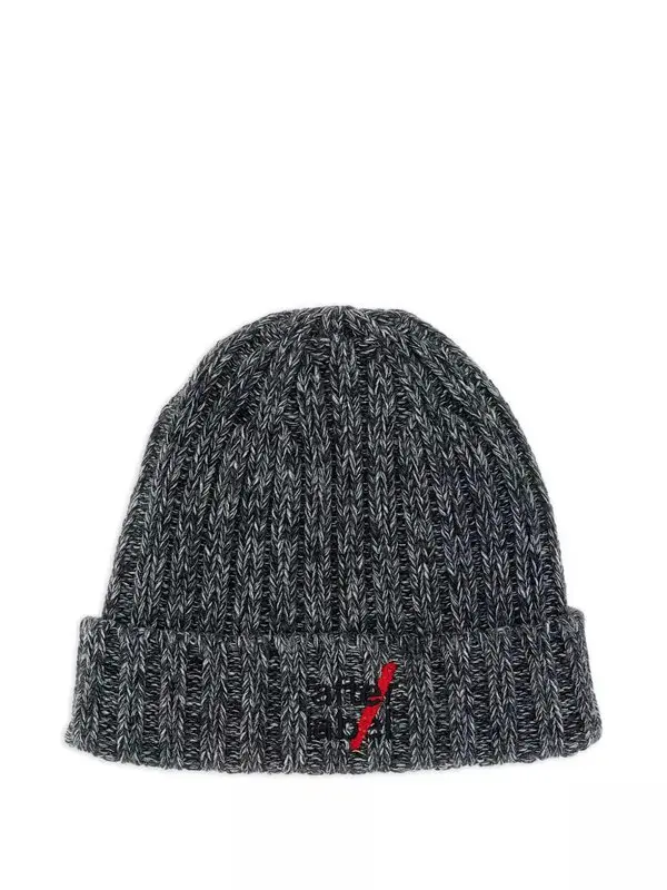 AFTER/LABEL Ribbed Embroidered Logo Beanie - Grey