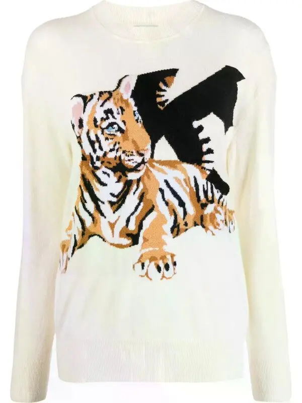 KRIZIA Intarsia-knit Tiger Jumper - Neutrals