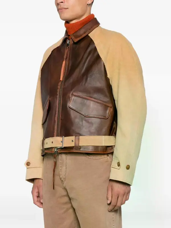 KHOKI Pocketed Belted Leather Jacket