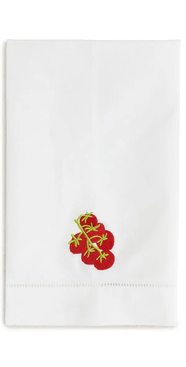 ABBODE Tomato Embroidered Tea Towel - White