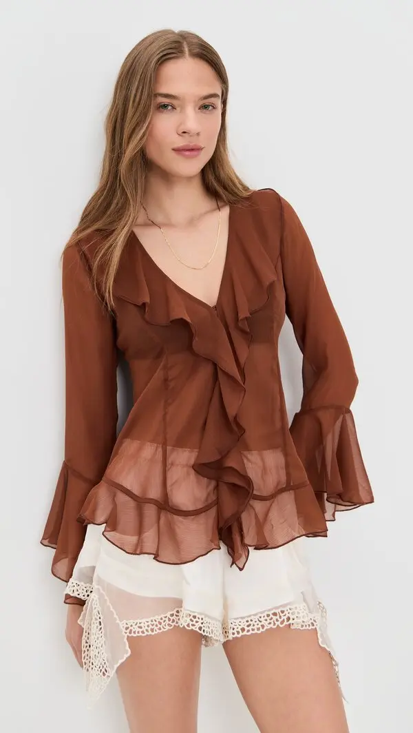 Free People Bali Tulula Chiffon Top - Umber Earth Combo