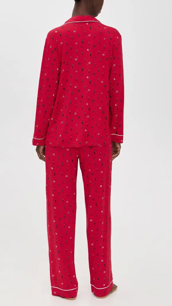 Eberjey Gisele Printed Long Pajama Set - Nutcracker Holly Red/ivory