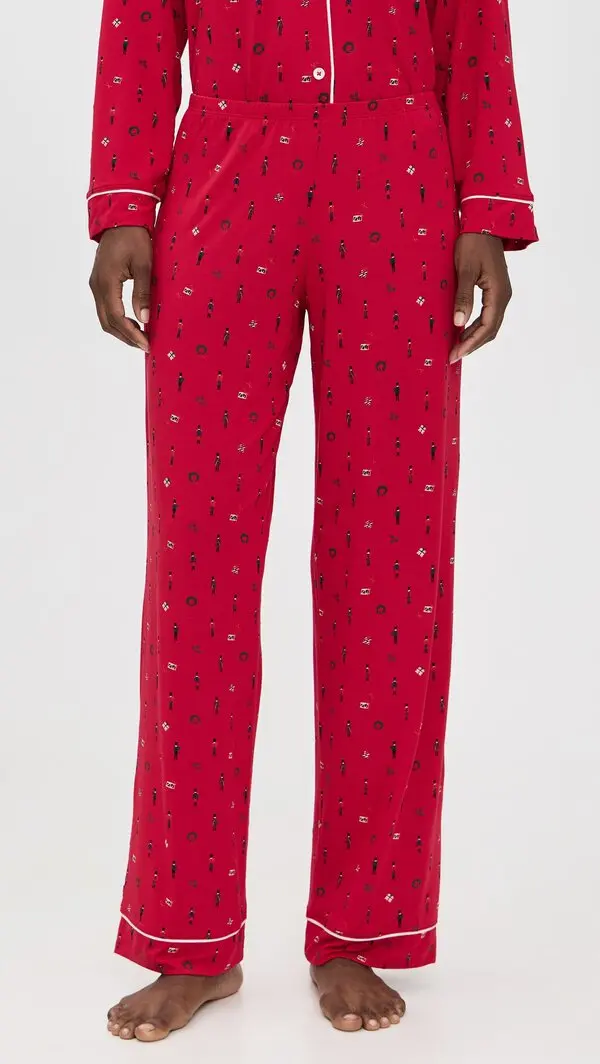 Eberjey Gisele Printed Long Pajama Set - Nutcracker Holly Red/ivory