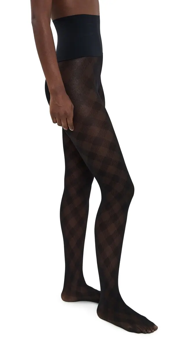 Commando Check Plaid Sheer Tights - Black