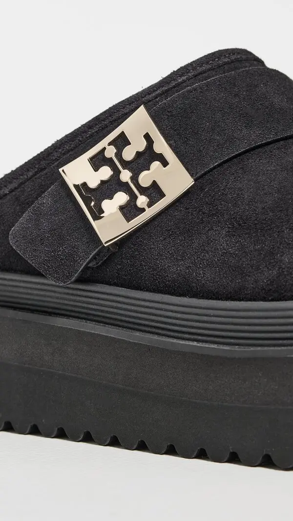 Tory Burch Mellow Shearling Platform Mules - Perfect Black / Gold