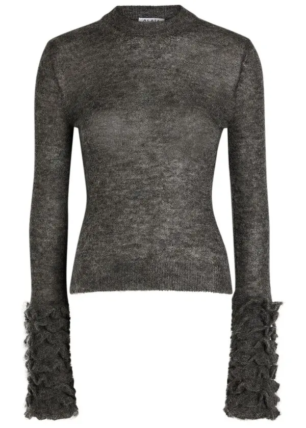 Alaïa Ruffled Mohair-blend Top - Grey