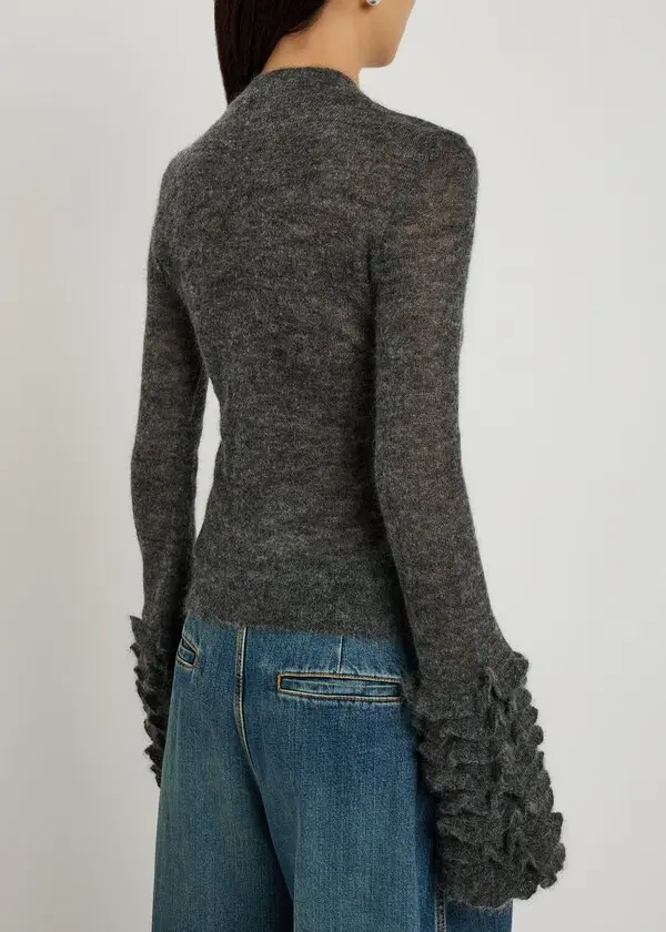 Alaïa Ruffled Mohair-blend Top - Grey