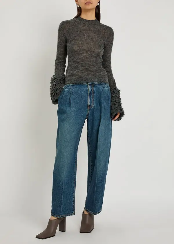 Alaïa Ruffled Mohair-blend Top - Grey