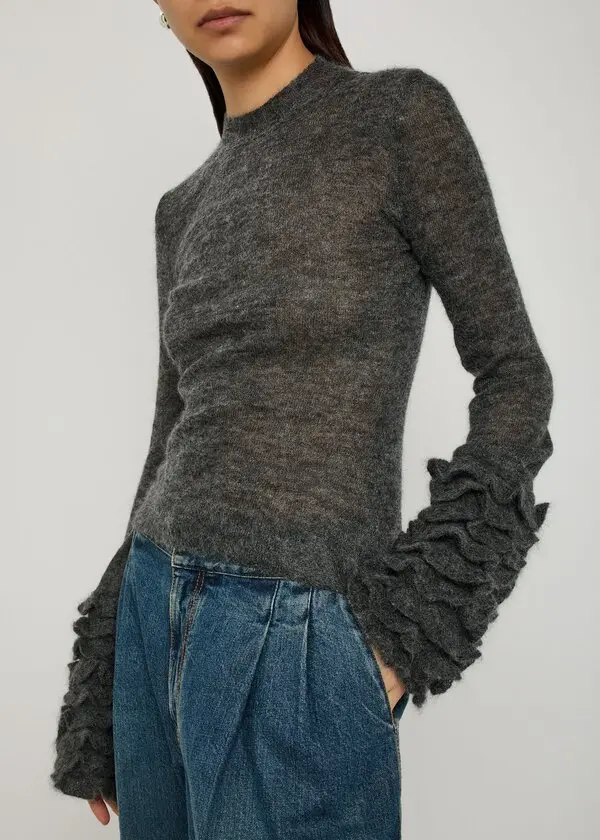 Alaïa Ruffled Mohair-blend Top - Grey