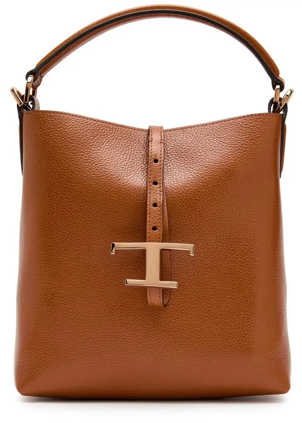 TOD'S T-plaque Grained Leather Top Handle Bag - Tan