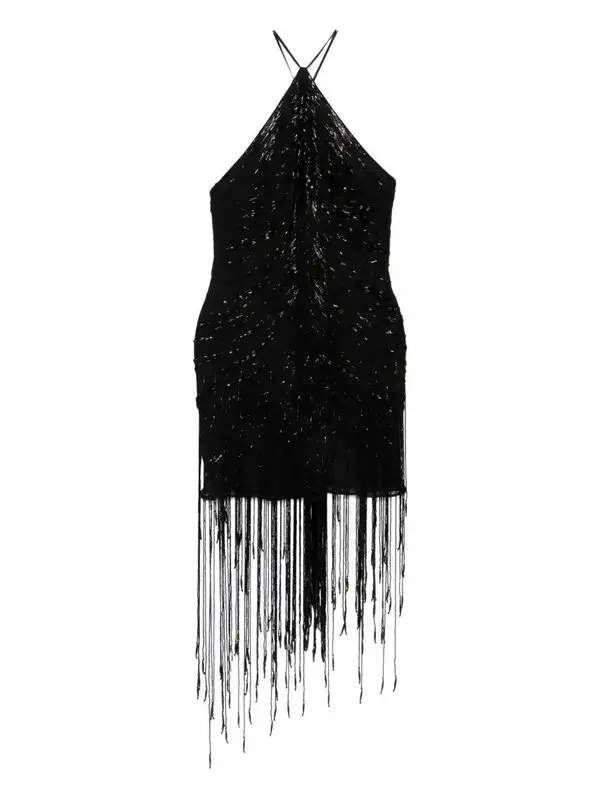 Amen Fringed Halterneck Dress - Black