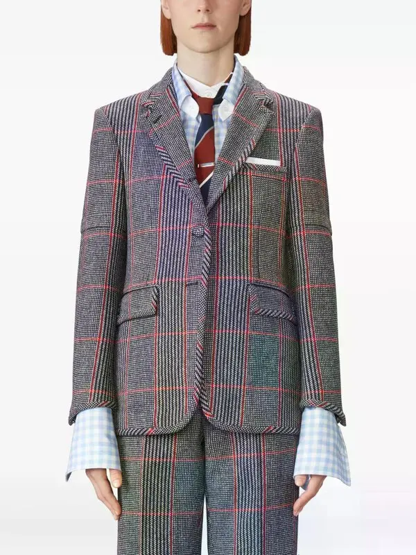 Thom Browne Tweed Checked Blazer With Armband - Red