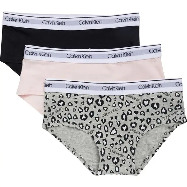 Calvin Klein Cotton Hipsterspack Of 3 - Grey Leopard/pink/black