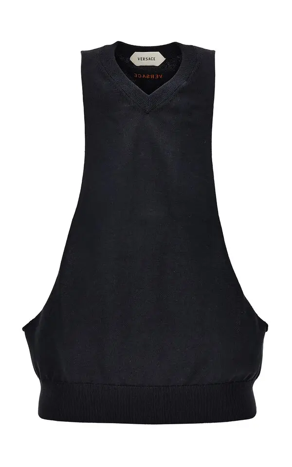 Versace Cutout Cotton-blend Tank Top - Navy