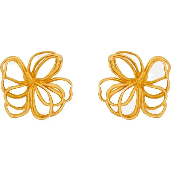 Oscar De La Renta Wire Flower Stud Earrings - Gold