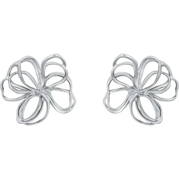 Oscar De La Renta Wire Flower Stud Earrings - Silver