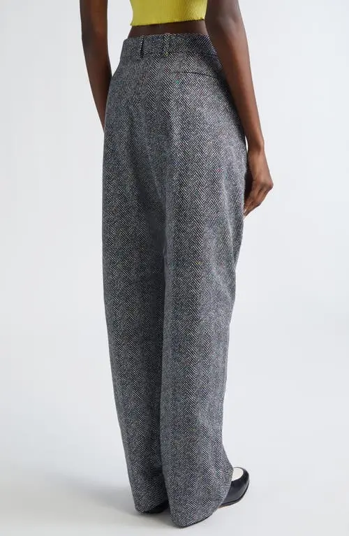 Givenchy Double Pleat Low Waist Donegal Herringbone Trousers