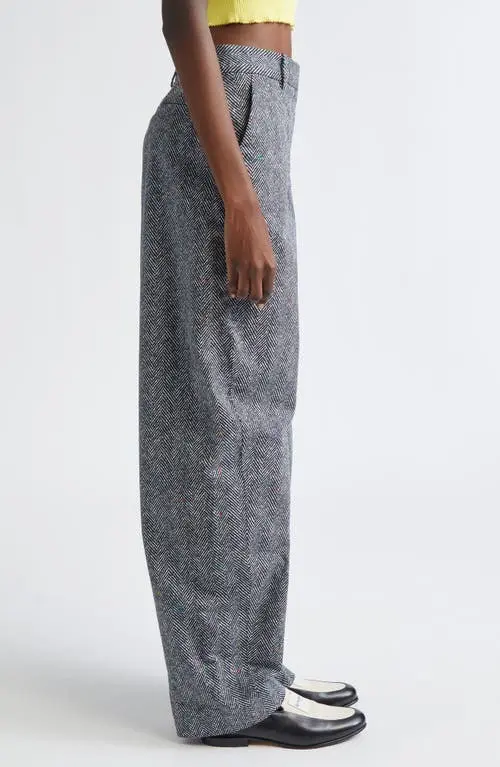 Givenchy Double Pleat Low Waist Donegal Herringbone Trousers