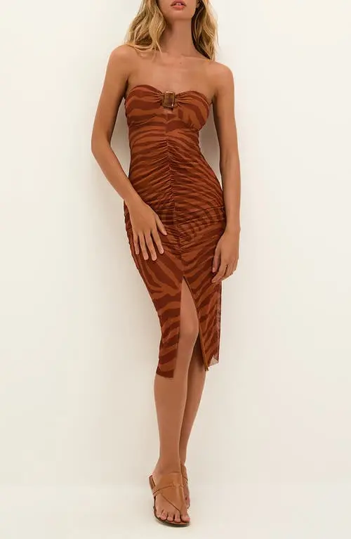 VIX PAULA HERMANNY Sundown Suzane Ruched Strapless Mesh Cover-up Dress - Multi Brown