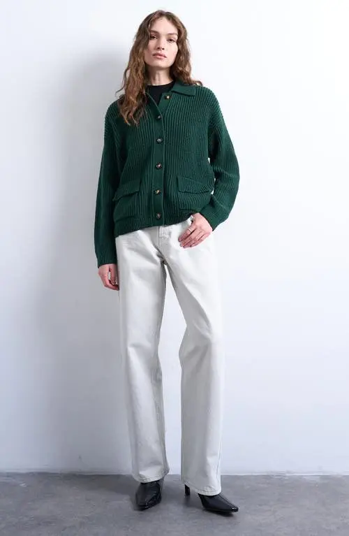 Topshop Collared Cotton-blend Sweater Jacket