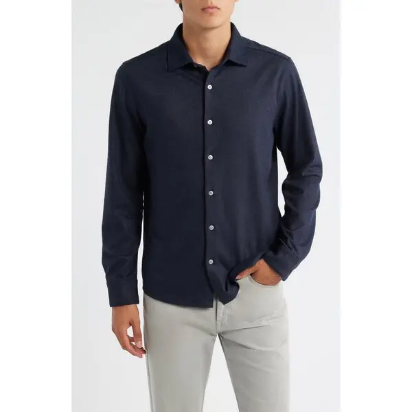 Robert Barakett Alonzo Knit Button-up Shirt - Navy
