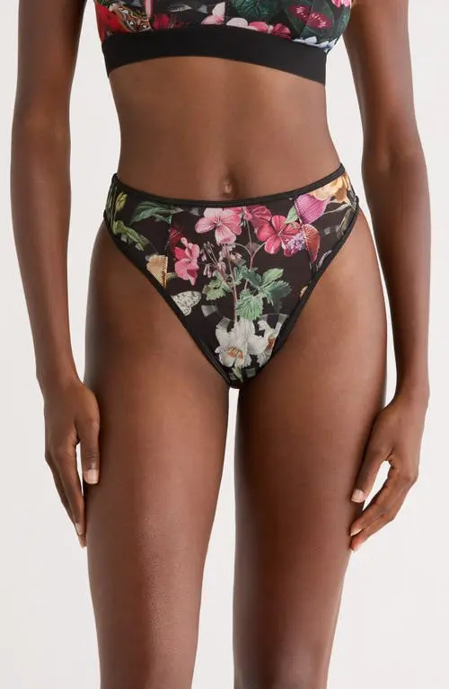 KILO BRAVA Floral Print Mesh Thong - Garden Of Eden