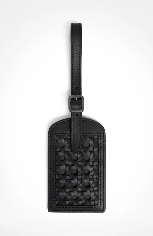AVITEUR Paglia Di Vienna Weave Calfskin Luggage Tag - Black